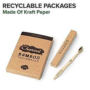 VIVAGO Biodegradable Charcoal Bamboo Toothbrushes Soft Bristles for Sensitive Teeth 10 Pack - Numbered for Easy Recognition - Compostable, Eco-Friendly, Natural, Reusable Wooden Toothbrush