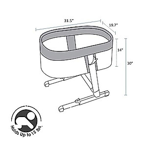 Simmons Kids Oval City Sleeper Bedside Bassinet - Adjustable Height Portable Crib with Wheels & Airflow Mesh, Grey Tweed 31.5x19.7x30 Inch (Pack of 1)