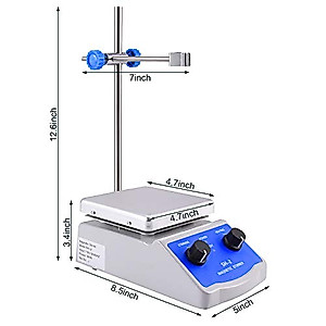 Slendor Magnetic Stirrer Hot Plate Mixer 1000ml Stirring Capacity 5 x 5 inch Max 520°F Hotplate and 100-2000 RPM Stirrer, Stirring Bar & Support Stand Included
