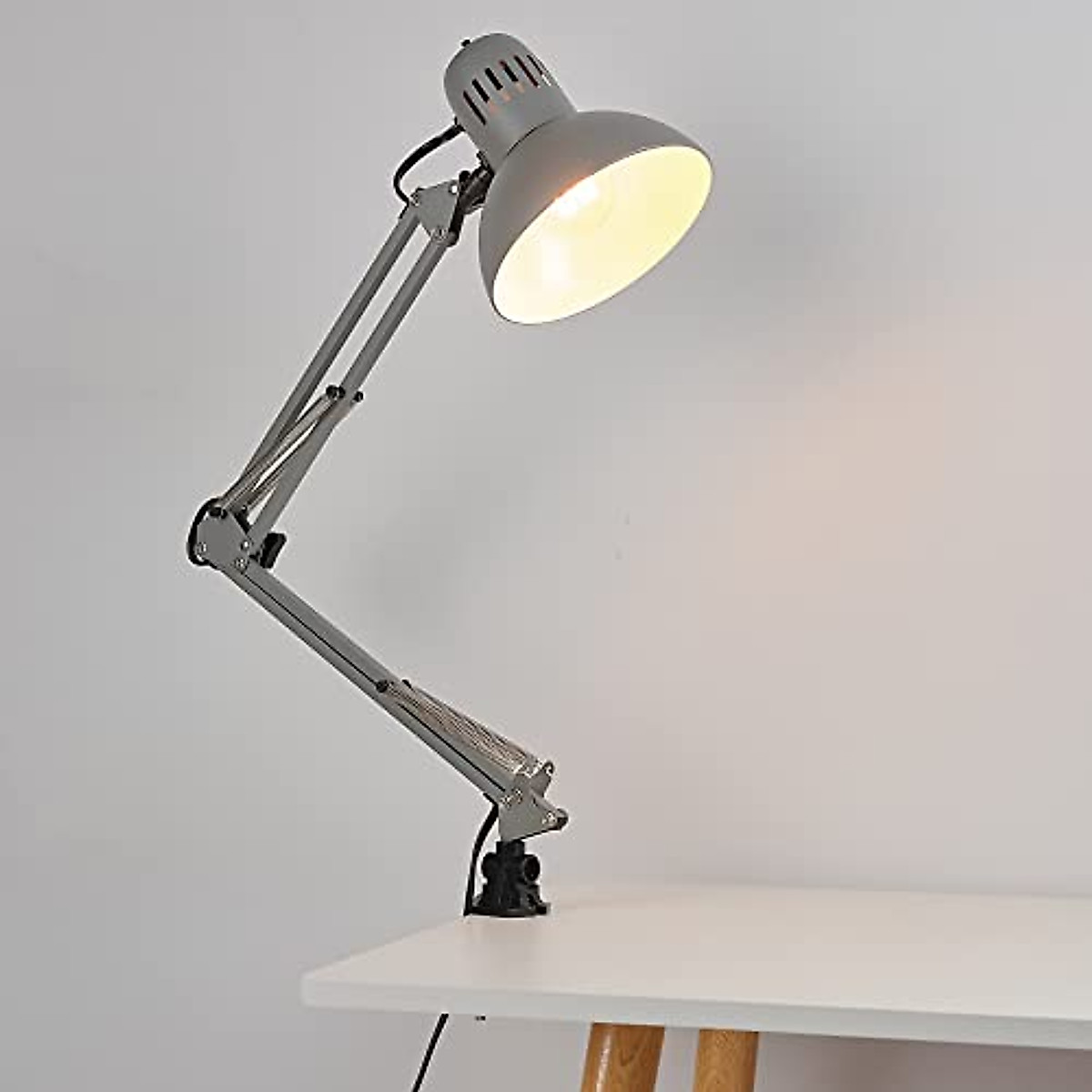 Globe Electric 56106 28" Spring Balanced Arm Desk Lamp, Matte Gray, On-Off Rotary Switch on Shade, Interchangeable Base and Clamp Arm Design, Home Décor, Desk Lamps for Home Office, Home Décor