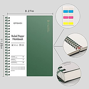 EMSHOI A4 Spiral Notebook College Ruled Lined Journal, 11.2" X 8.27", 300 Pages/150 Sheets, Easy Tear Perforated Pages, 100gsm Thick Paper, Waterproof Softcover, for School Work Writing-Green
