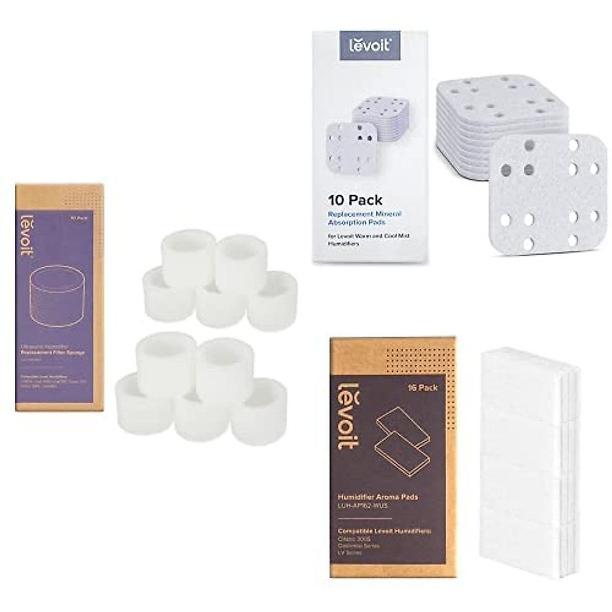 LEVOIT 10 Pack Humidifier Replacement Filters, 10 Pack Absorption Pads and 16 Pack Aroma Pads