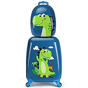 emissary Kids Luggage With Wheels For Boys - 18” Dinosaur Kids Suitcase With 14” Backpack - Kids Carry On Luggage With Wheels - Kids Suitcases For Boys and Girls - Hard - Sided Rolling Kids Suitcase