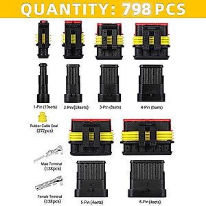 Amliber 798Pcs 43 Kits Waterproof Automotive Wire Connectors With Ratcheting Wire Crimper, 1/2/3/4/5/6 Pin Automotive Electrical Connectors With Wire Crimping Tool Kit