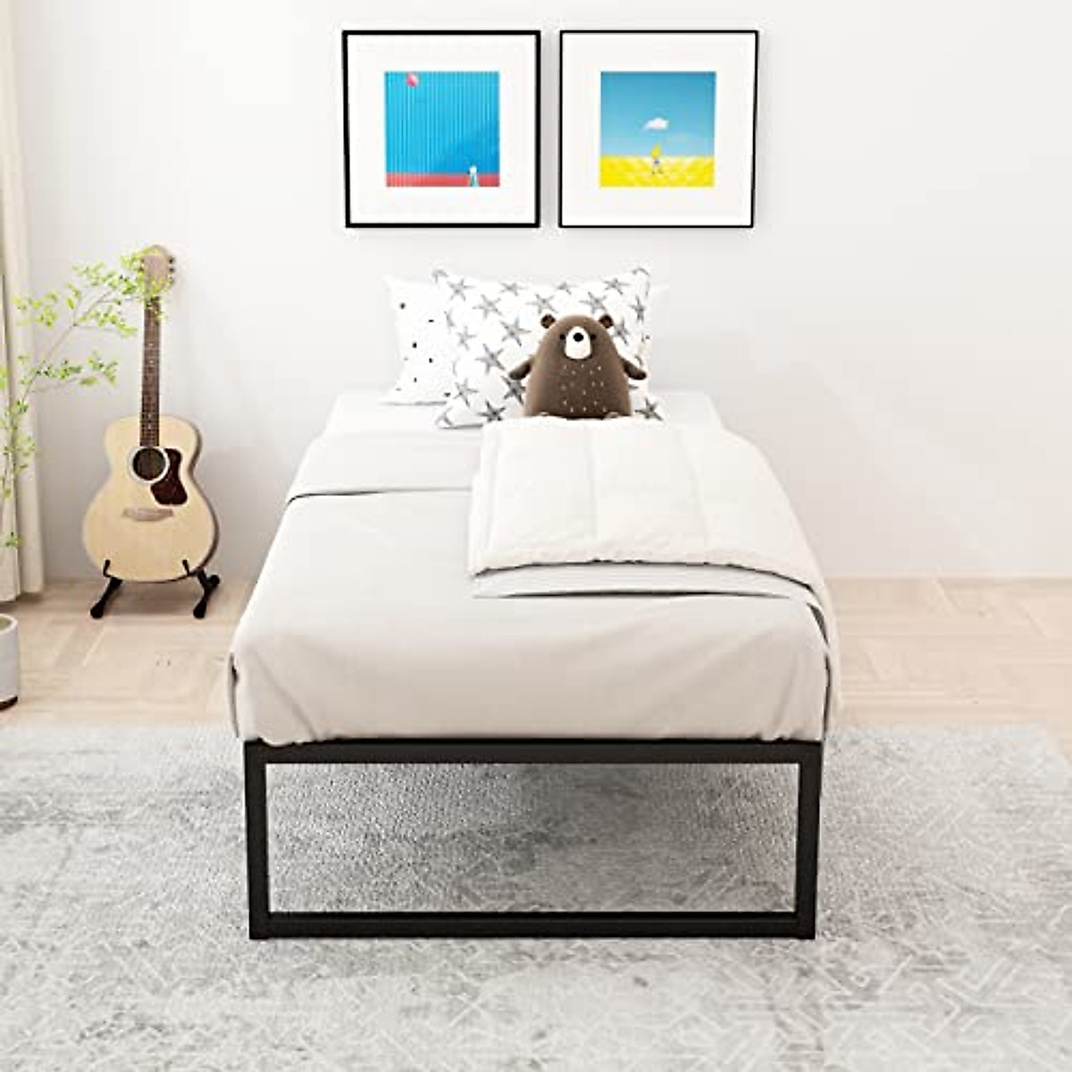 Lutown-Teen 14 Inch Twin Bed Frames Heavy Duty Metal Twin Size Platform Bed Frame No Box Spring Needed, Noise Free, Easy Assembly, Black