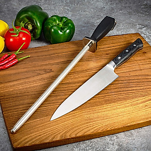 Superior Knife Sharpening Rod, 10 Inch Professional Diamond Brushed Sharpening Steel