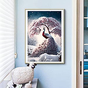 NASHRIO 5D Diamond Art Kits for Adults, Winter Peacock Diamond Art Kits, DIY Full Drill Crystal Gem Arts and Crafts, Suitable for Home Leisure and Wall Decoration (11.8x15.7 inch)