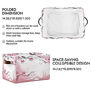 xigua Japanese Cherry Blossom Storage Bin for Toy Storage Basket Dirty Clothes Sundries Office Home Closet Organizer Shelf Cube Box Waterproof Laundry Basket
