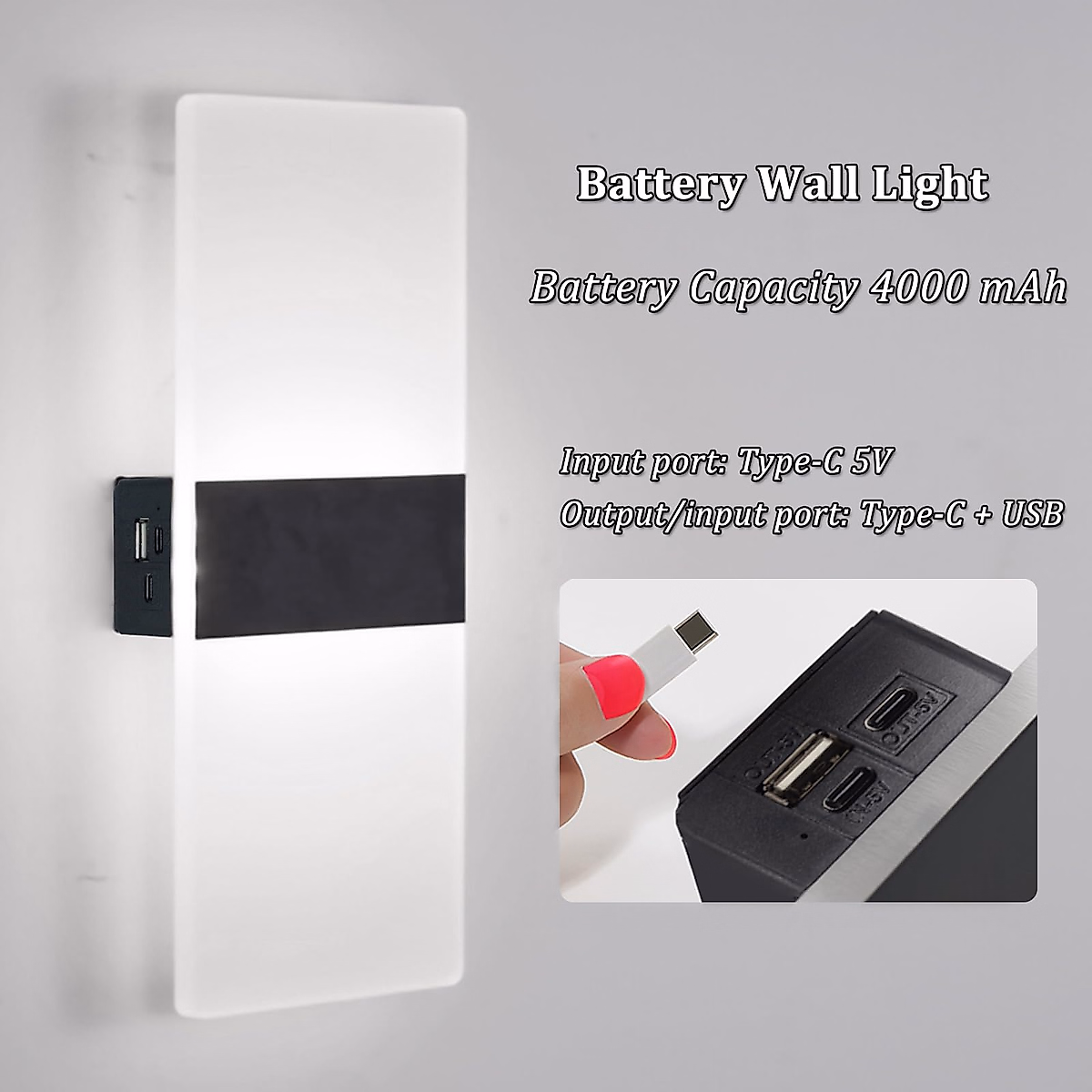 ANKBOY LED Wall Sconces Set of Two Battery Operated with Switch, Cordless Magnetic Wall Lamp Rechargeable USB Bedside Wall Light Fixtures for Bedroom, 3 Brightness Adjustable, Cool White 6000K