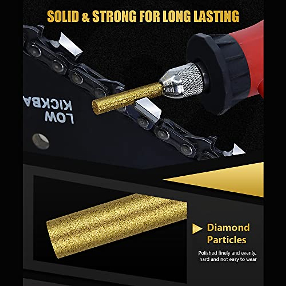 XIXIAN Diamond Chainsaw Sharpener Titanium Plated Burr Stone File Diamond Sharpening Wheels for Chain Saw Stone Jewerly Wood 12 Pcs 3/16 Inch