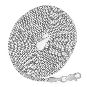 Nuragold 10k White Gold 2mm Franco Chain Box Square Wheat Pendant Necklace, Mens Womens Jewelry 16" 18" 20" 22" 24" 26"