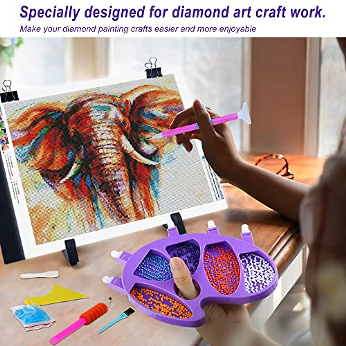 Palette Diamond Painting Tray Kits, WJCJTJL 5 Section Palm Organizer, Accessories & Tools for Glitter Rhinestones/5D Embroidery/Bead Storage/DIY Art