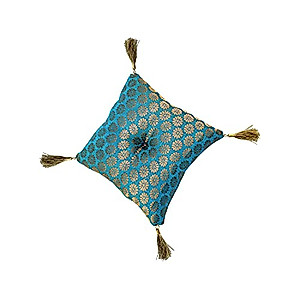 Cushion For Tibetan Singing Bowl Handmade Square Cushions Brocade Art Silk Home Decor Jewelry Display Pillow (5" x 5" Inch, Turquoise Blue)