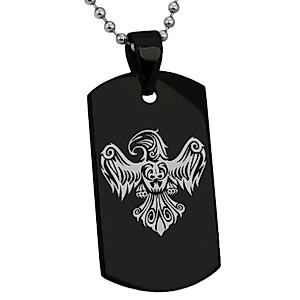 Tioneer Black Stainless Steel Aztec Power Strength Courage Rune Symbol Dog Tag Pendant Necklace