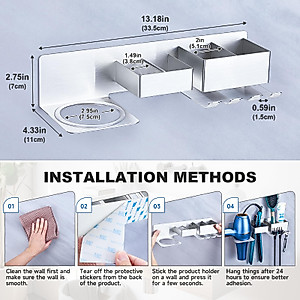 YAYINLI Hair Straightener Holder Wall, Blow Dryer and Curling Iron Holder Wall Mounted, Stainless Steel Hairdryer Holder Bathroom, Hair Tools Organizer with Plug Hook Storage, Salon Hair Dryer Holder