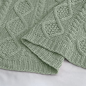Homiest Sage Green Cable Knit Throw Blanket 90 x 90 Inch, Queen Lightweight Blanket Acrylic Knitted Throw Blanket with Diamond Texture, Soft & Cozy Blanket Decorative Throw Blanket for Couch Bed Sofa