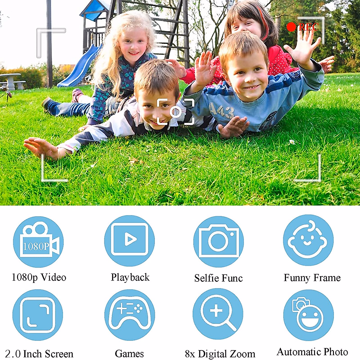 Kids Camera Toys Gifts for Boys Girls, Selfie Children Digital Video Shockproof Camcorder with Front Rear Dual-Lens, Best Christmas Birthday Gift for Kids, 32GB SD Card Included, Blue