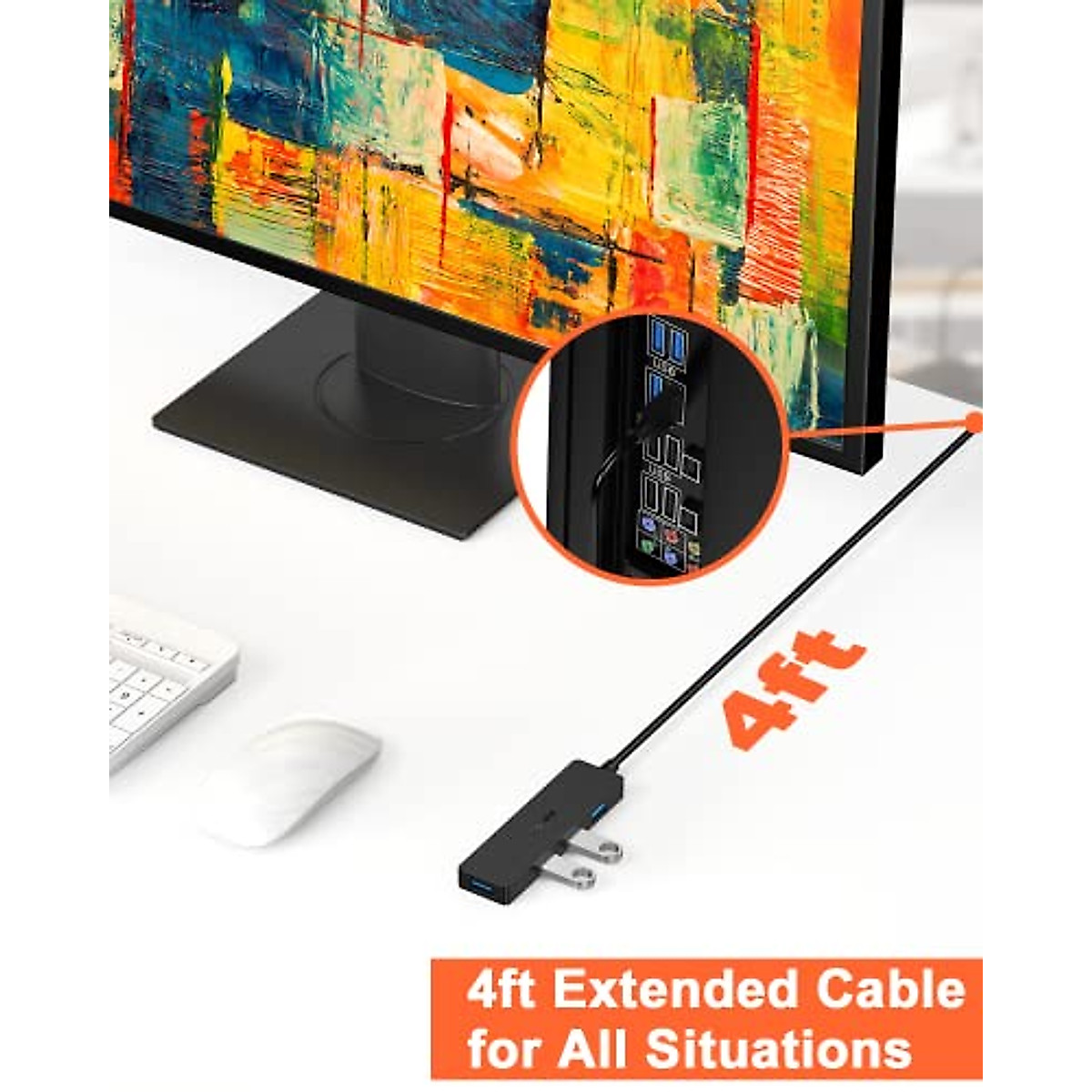 Aceele 4 Port USB 3.0 Hub with 4ft Extended Cable, Ultra Slim USB Type C to USB 3.0 Hub Adapter, USB C Hub for MacBook Pro iMac Samsung Galaxy Note 10 S10 S9 LG Google Chromebook Pixelbook Dell XPS