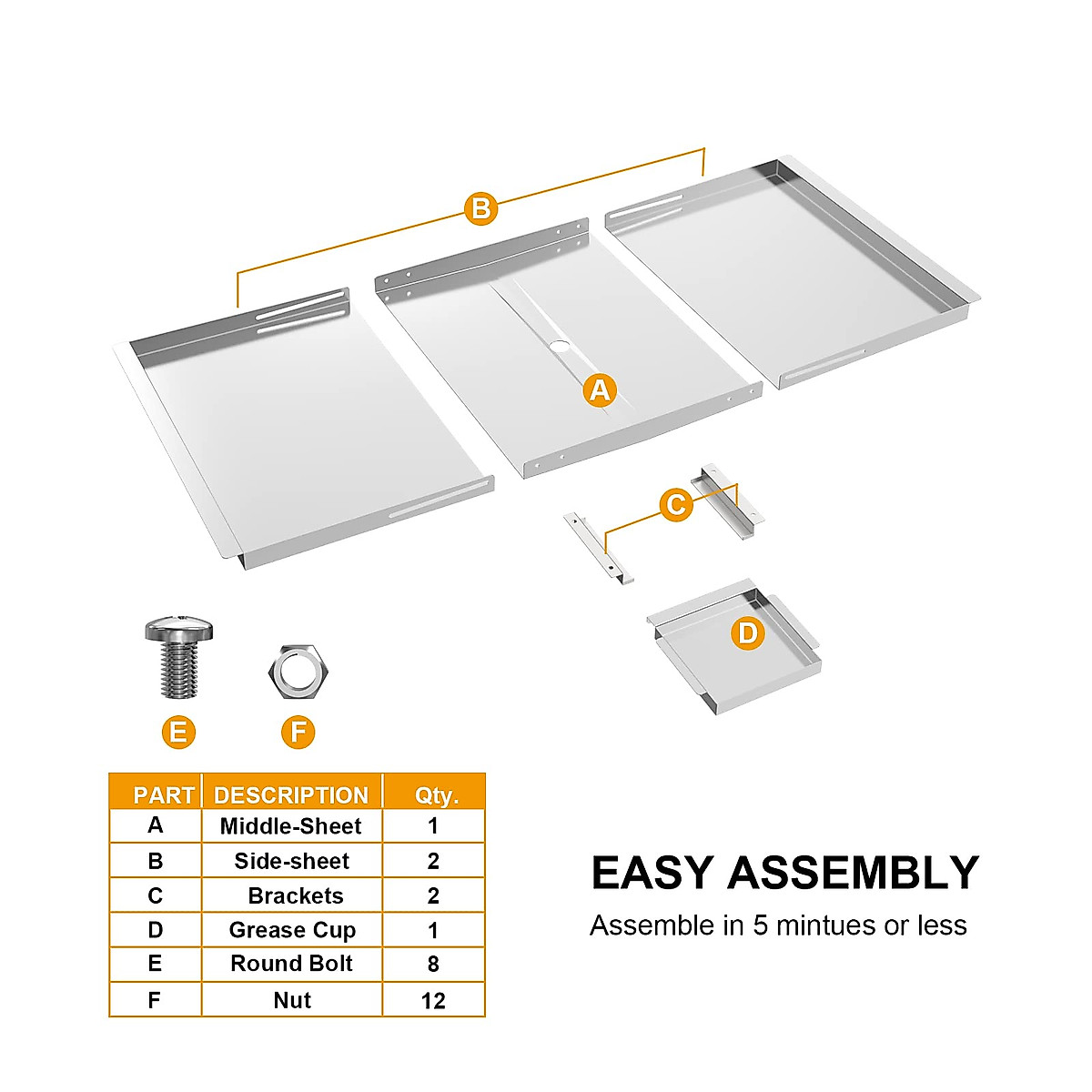 BBQ-PLUS Stainless Steel Universal Grease Tray with Catch Pan Replacement Parts for Dyna Glo, Nexgrill, Expert Grill, Kenmore, BHG and More 4/5 Burner Gas Grills