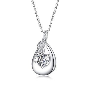 BEILIN 925 Sterling Silver Urn Pendant Necklaces for Ashes Cubic Zirconia Teardrop Keepsake Cremation Jewelry Women Memorial Gifts for A Loss of Loved one (Clear)