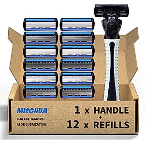 6-Blade Razor,Plastic Anti-slip Men Manual Refill Cartridges razors, Reusable Face Cleansing Care Tool, Shave Supplies for Men and Women - Black