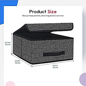 Onlyeasy Foldable Storage Bins Cubes Boxes with Lid - Storage Box Cube Cubby Basket Closet Organizer Pack of Two with Leather Handles for Closet Bedroom, 13"x13", Black, 8MXALB2P