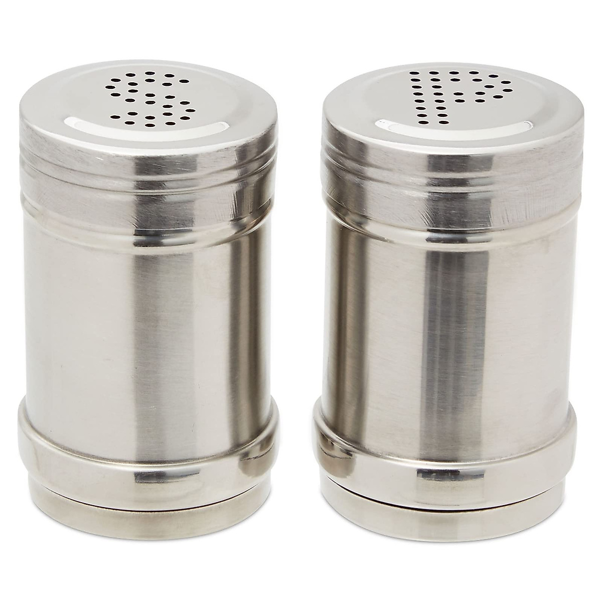 Juvale 2 Ounce Stainless Steel Metal Salt and Pepper Shakers for Kitchen Counter, Dinner Table, Condiments, and Cooking, Refillable, Perforated "S" and "P" Caps (3.5 in)