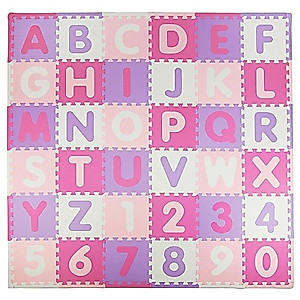 Tadpoles Foam Playmats for Kids, 36 Interlocking Tiles Teach the ABCs and Numbers 0-9, For Ages 3 and Up, Colors: Pink/Purple, 36 Count (Pack of 1)