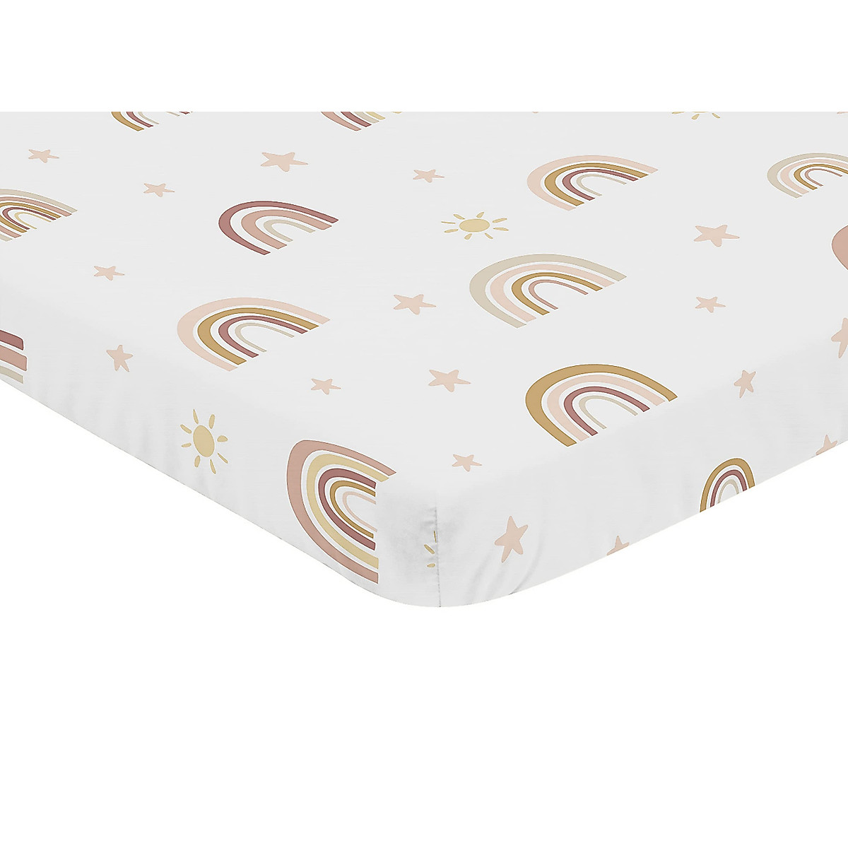 Sweet Jojo Designs Boho Rainbow Girl Fitted Mini Crib Sheet Baby Nursery for Portable Crib Pack Play - Blush Pink Dusty Rose Gold Yellow Mauve Taupe Beige Tan Bohemian Stars Sun Celestial Vintage Sky