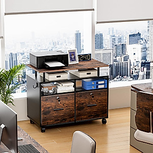 Naice File Cabinet with Charging Station, Lateral File Cabinets with 2 Lock Drawers, Wood Filing Cabinet for Home Office Printer Stand, 2 Storage Shelves, Letter/A4 Size Hanging File Folders