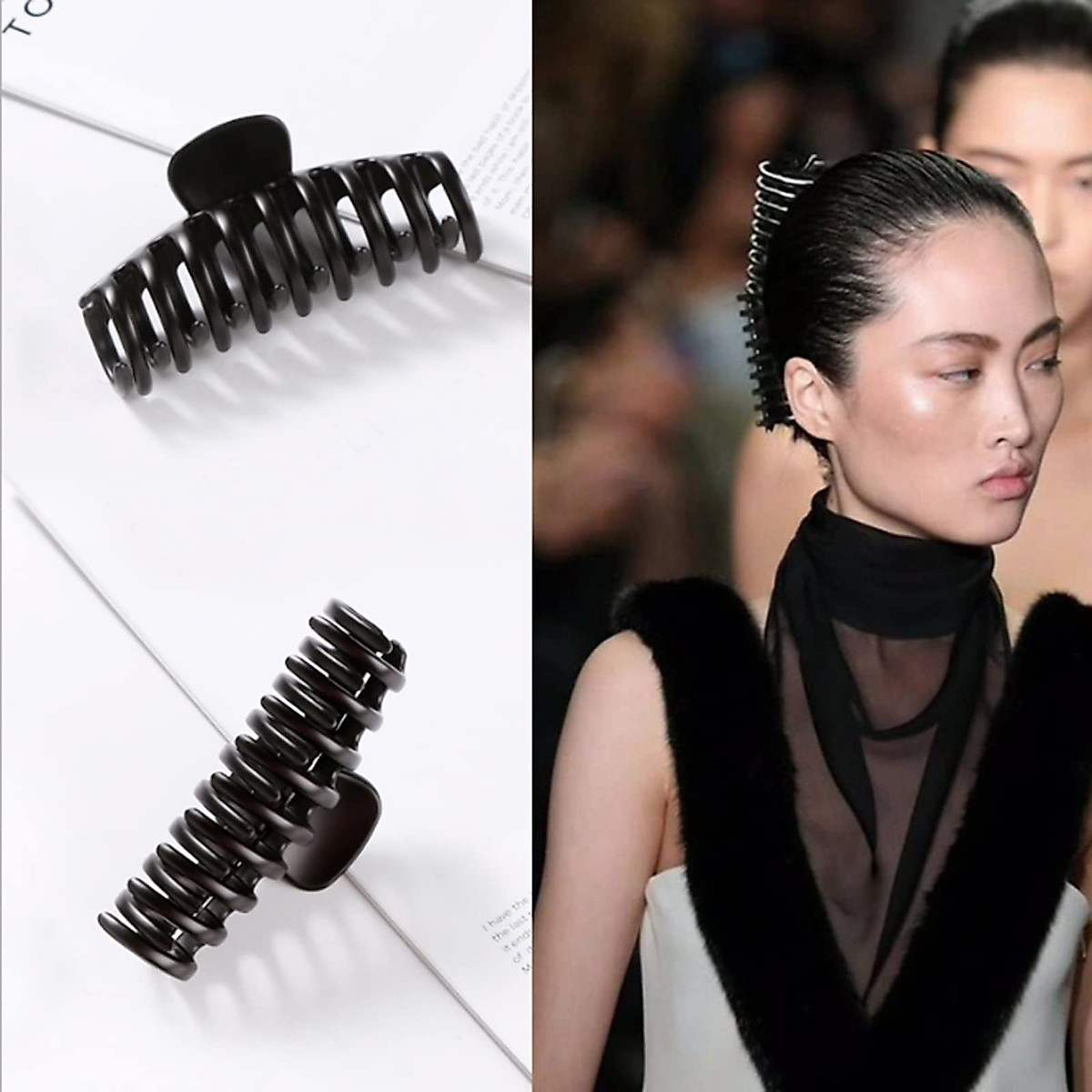 Hair Claw Clips for Thick Hair - 4pcs 4.3’’ Plastic Nonslip Jumbo Hair Clips Strong Hold Hair Jaw Clips Big Hair Clips French Design Hair Styling Accessories for Women Girls(3 Packs) (Black-4P)