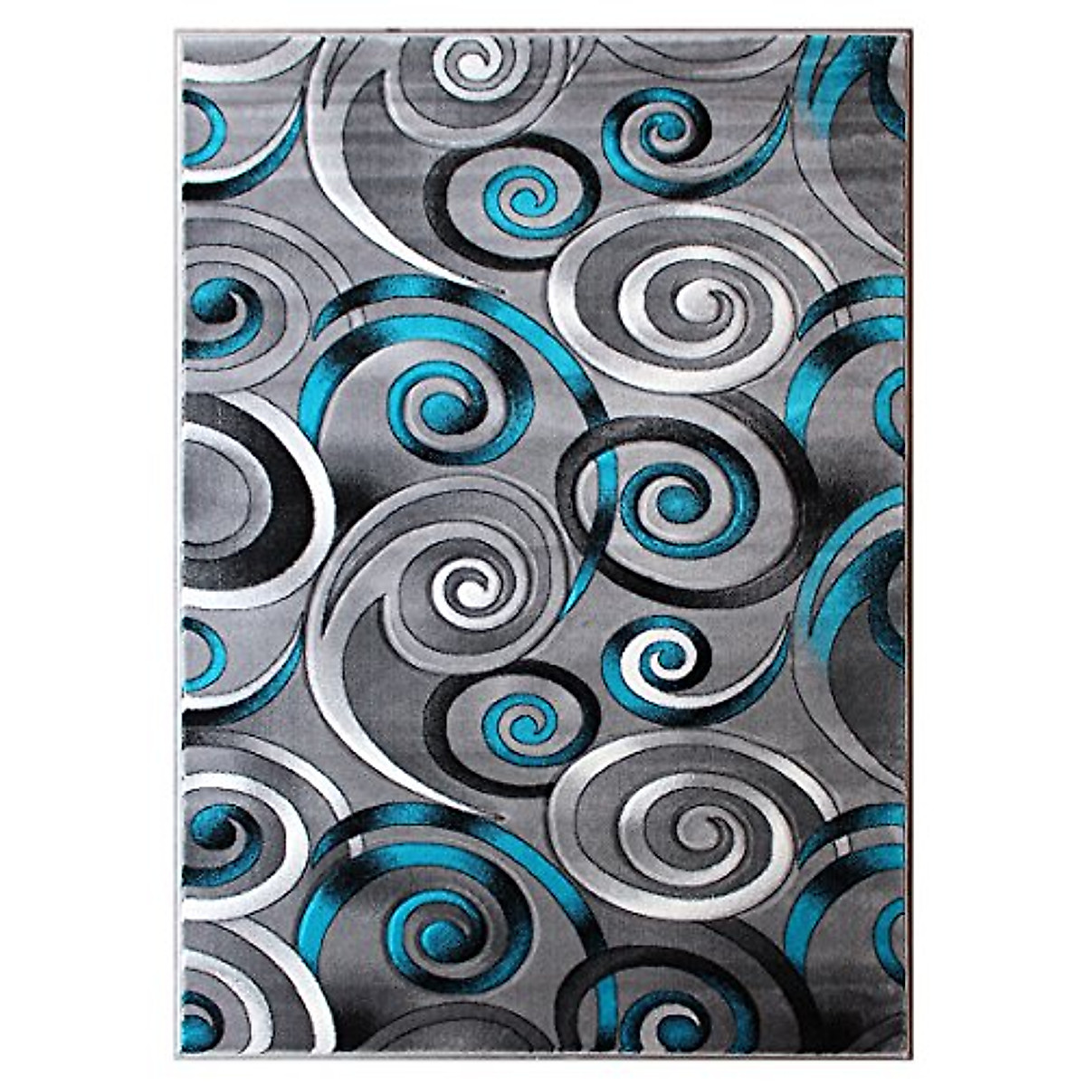 Masada Rugs, Turquoise Grey Modern Contemporary Woven Area Rug, Hand Carved (5 Feet X 7 Feet, Turquoise)