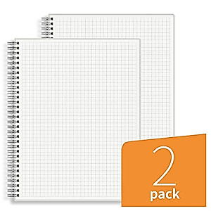HULYTRAAT Large Graph Ruled Wirebound Spiral Notebook, 8.5 x 11 Inches, 1/4 Inch Grid (4 sq/in) Paper Pad, Premium 100gsm Ivory White Acid-Free Paper, 128 Squared/Grid Pages per Notebook (Pack of 2)