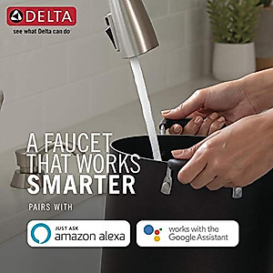 Delta Faucet Essa VoiceIQ Touchless Kitchen Faucets with Pull Down Sprayer, Smart Faucet, Alexa and Google Assistant Voice Activated, Kitchen Sink Faucet, Matte Black 9113TV-BL-DST