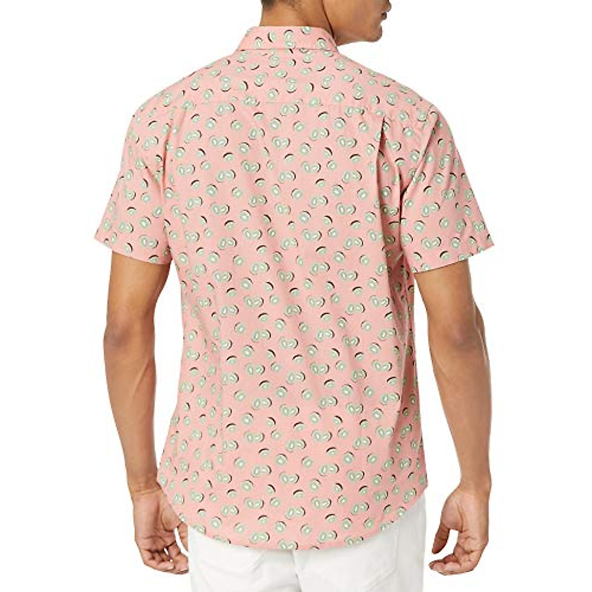 Amazon Essentials Men's Regular-Fit Short-Sleeve Print Shirt, Pink Fruit, Large