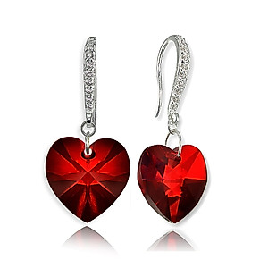 Red Earrings for Women Sterling Silver European Crystals Love Heart Dangle EarringsValentines Gift