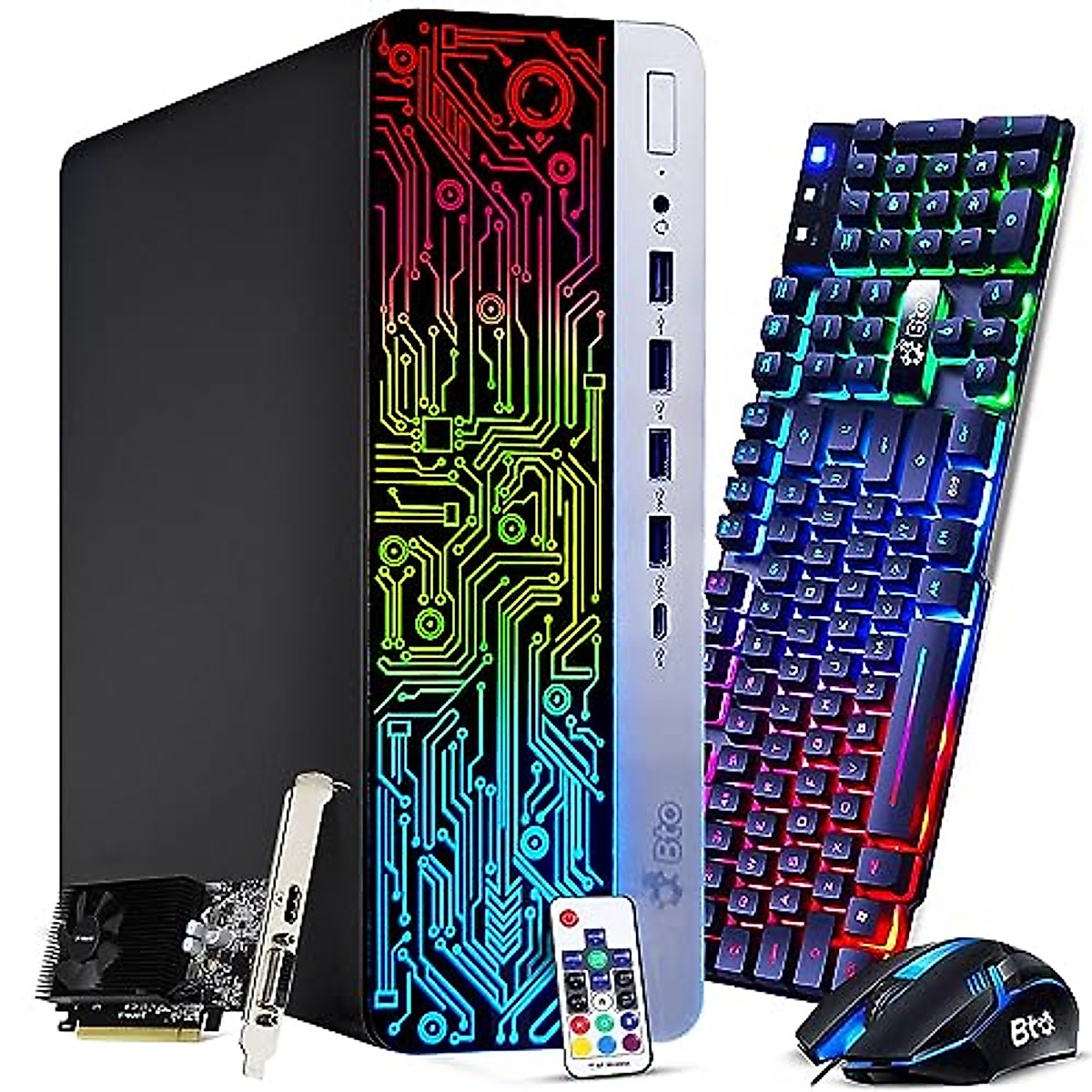 BTO RGB Gaming PC Desktop - Intel Core i5 7th Gen, 16GB DDR4 Ram, 1TB SSD, NVIDIA GeForce GTX 1050 Ti 4GB Graphics Card, Windows 10 Pro, Computer Tower for PC Gaming, HDMI (Renewed)
