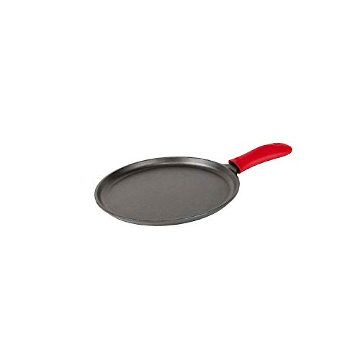 Lodge Cast Iron Round Griddle with Red Silicone Hot Handle Holder, 10.5-inch