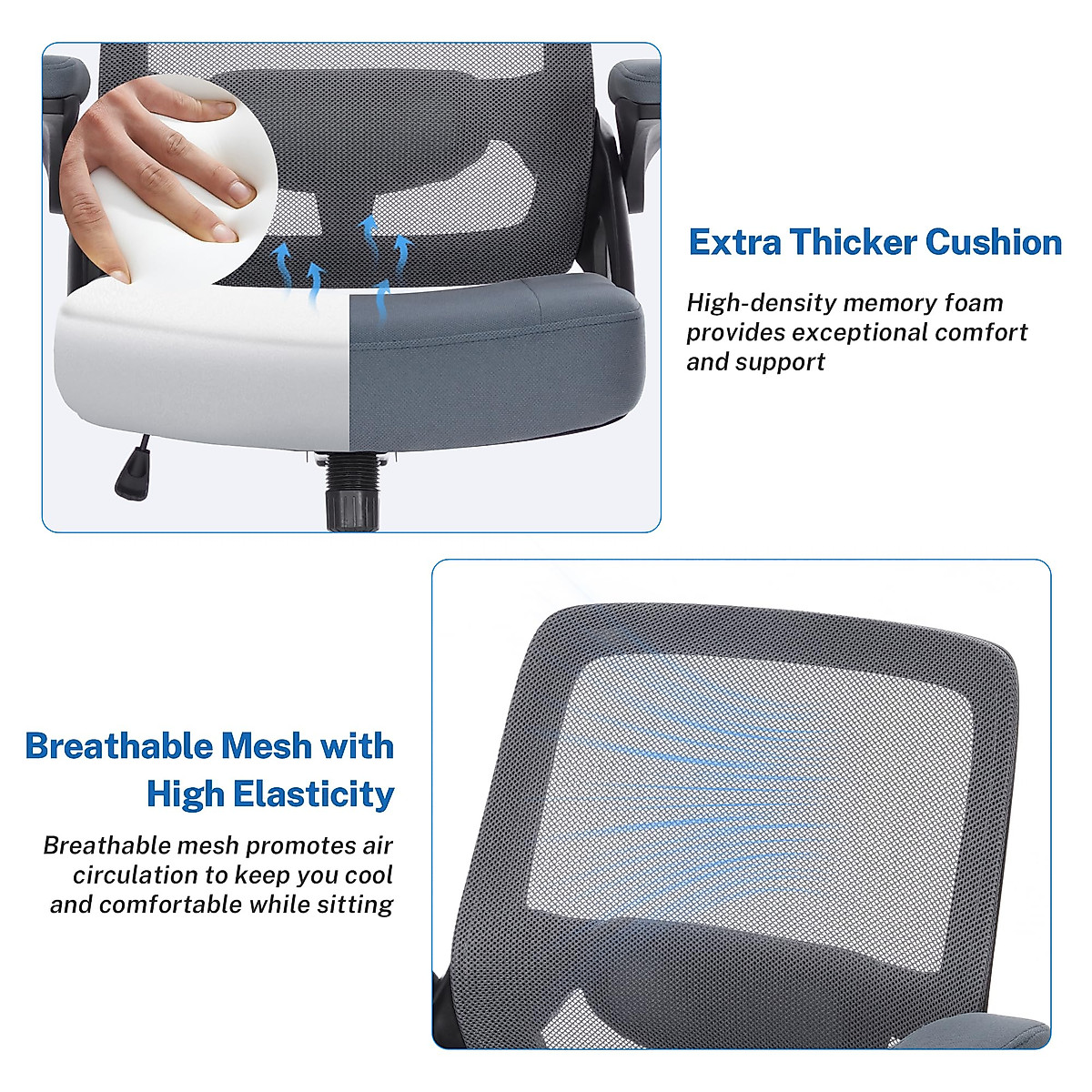 400lb Big and Tall Office Chair, Mesh Heavy Duty Desk Chair, Flip Arms Plus Size Ergonomic Computer Chair Extra Wide Seat, Executive Home Office Rolling Swivel Task Chairs for Heavy People