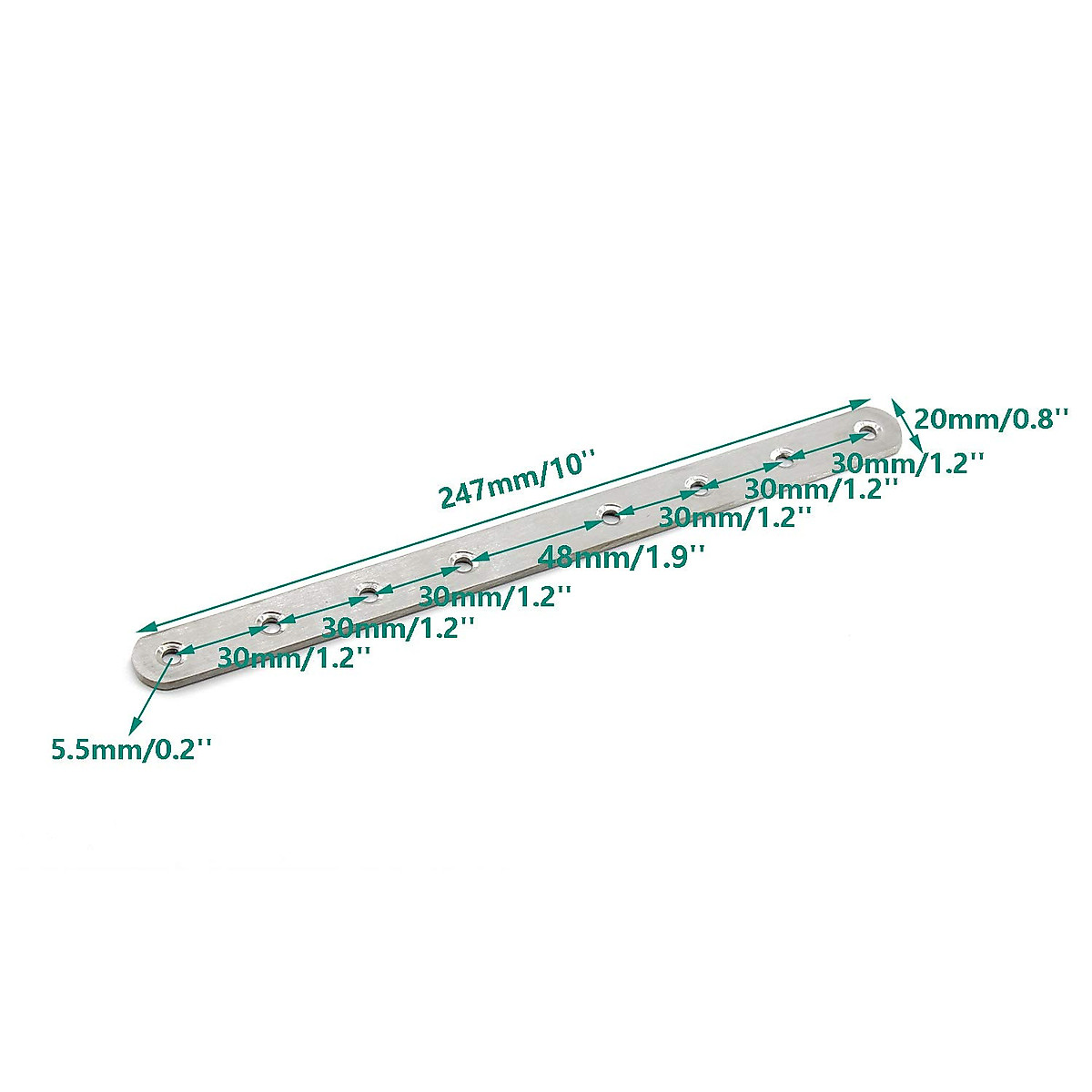 4 Pack Flat Mending Plate for Wood,ULIFESTAR Stainless Steel Straight Brackets 250mm / 10" Length 8 Screw Hole Flat Repair Fixing Wood Brace Joining Plates Connector with Fixing Screws