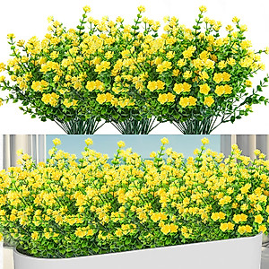 joyhalo Artificial Flowers for Outdoors- Plastic Flowers 8 Bundles Fake Flowers UV Resistant Faux Plants Outdoor for Garden Front Porch Door Decor