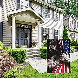 Louise Maelys Jesus American Garden Flag 12x18 Double Sided, Burlap Small Vertical Faith Over Fear God Christian Jesus Cross Religious Religion Yard Flags Banners For Farmhouse Lawn Outdoor Outside Home Easter Decoration (ONLY FLAG)
