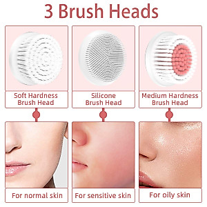 Facial Cleansing Brush 3 Modes Face Cleansing Brush with 3 Replacement Brush Heads, Rotating Face Brush for Deep Cleansing