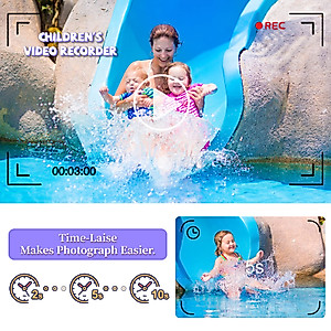 OZMI Gifts for 3 4 5 6 7 8 9 Year Old Girls Boys, Kids Selfie Underwater Waterproof Camera, Christmas Birthday Gifts for Toddler, Children Action Video Recorder Camera with 32GB SD Card, Purple