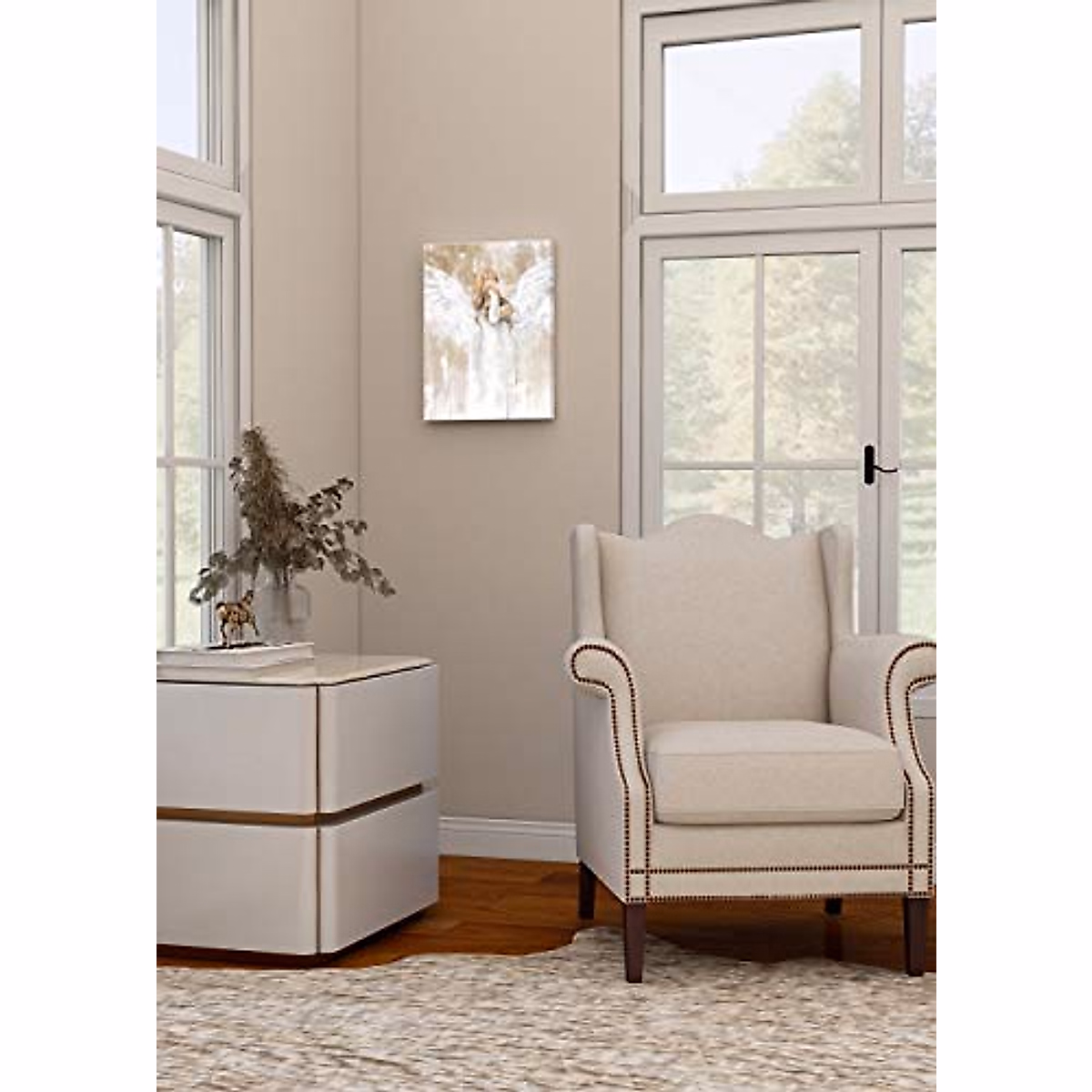 SUMGAR Dog with Angel Canvas Wall Art Abstract White Prints Animal Artwork Golden Retriever Lover for Bedroom Living Room Bathroom, 12 x 16 in