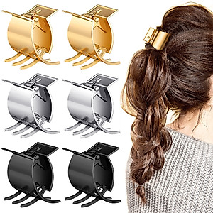 Kacctyen 6 Pcs Mini Metal Hair Clips and Claws for Women - Tiny Non-Slip Jaw Clips, Hair Pins and Accessories in Black, Gold, Silver