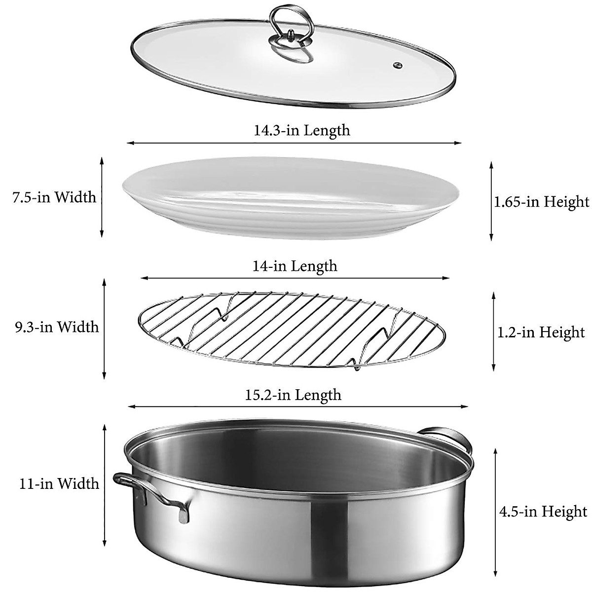 Eglaf 8Qt Stainless Steel Fish Steamer - Multi-Use Oval Cookware with Rack, Ceramic Pan, Chuck - Stockpot for Steaming Fish, Boiling Soup