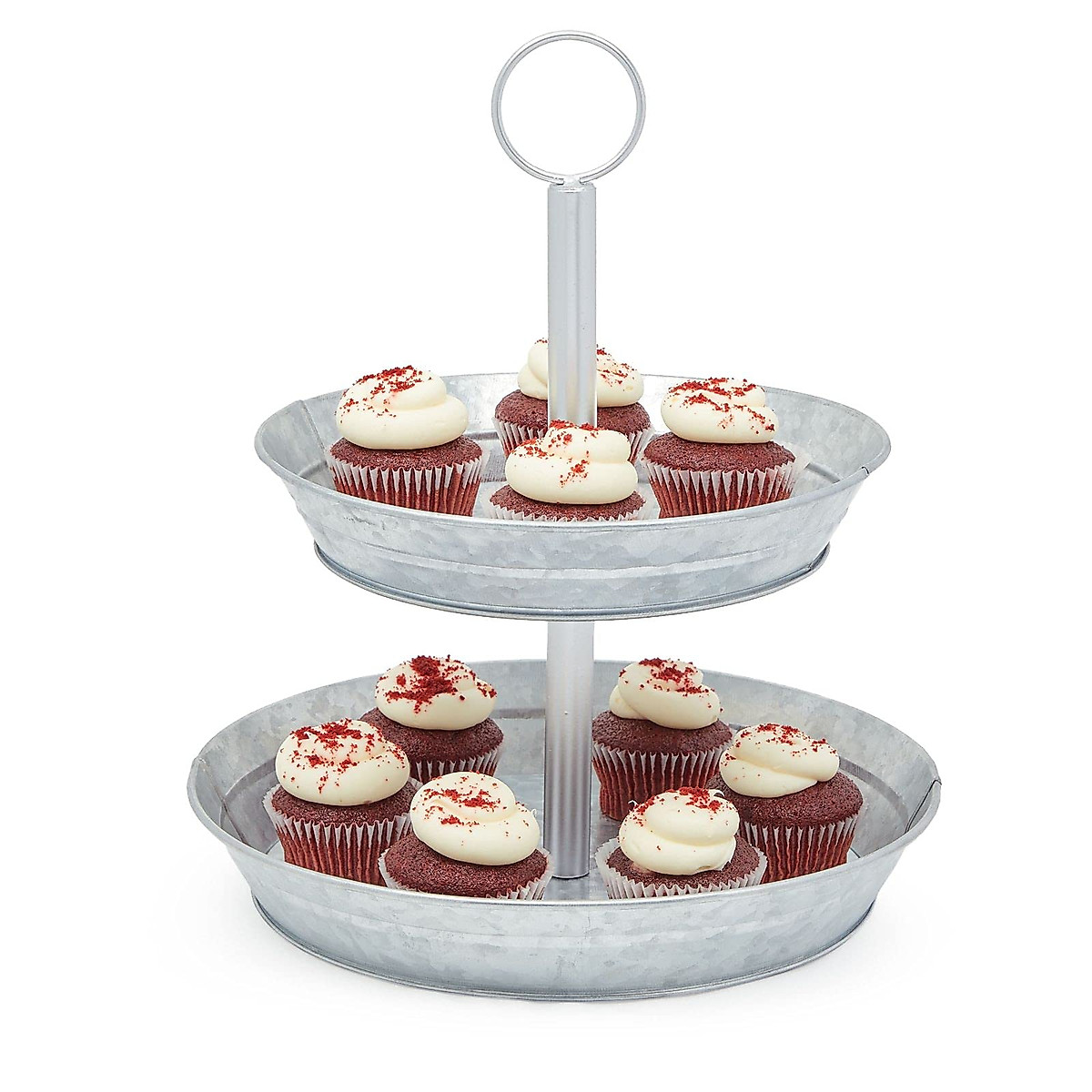 Rustic 2 Tier Galvanized Serving Tray, Farmhouse Kitchen Decor (12 x 13.5 In)