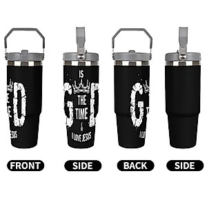 Is God The Time I Love Jesus 30 OZ Insulated Tumblers with Handle And Straw Leakproof Vacuum Insulated Stainless Steel Water Bottle for Car Fishing Travel