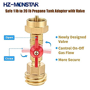 20lb to 1lb Propane Tank Adapter with Valve for 1lb / 16.4oz Disposable Throwaway Cylinder, Convert CGA600 to QCC1 Male Thread / POL Female Thread, Hook Up Small Propane Tanks When 20lb Ran Out